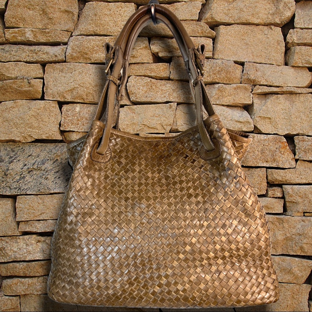 Valentina Italian Woven Leather Large Womens Bag Shou… - Gem